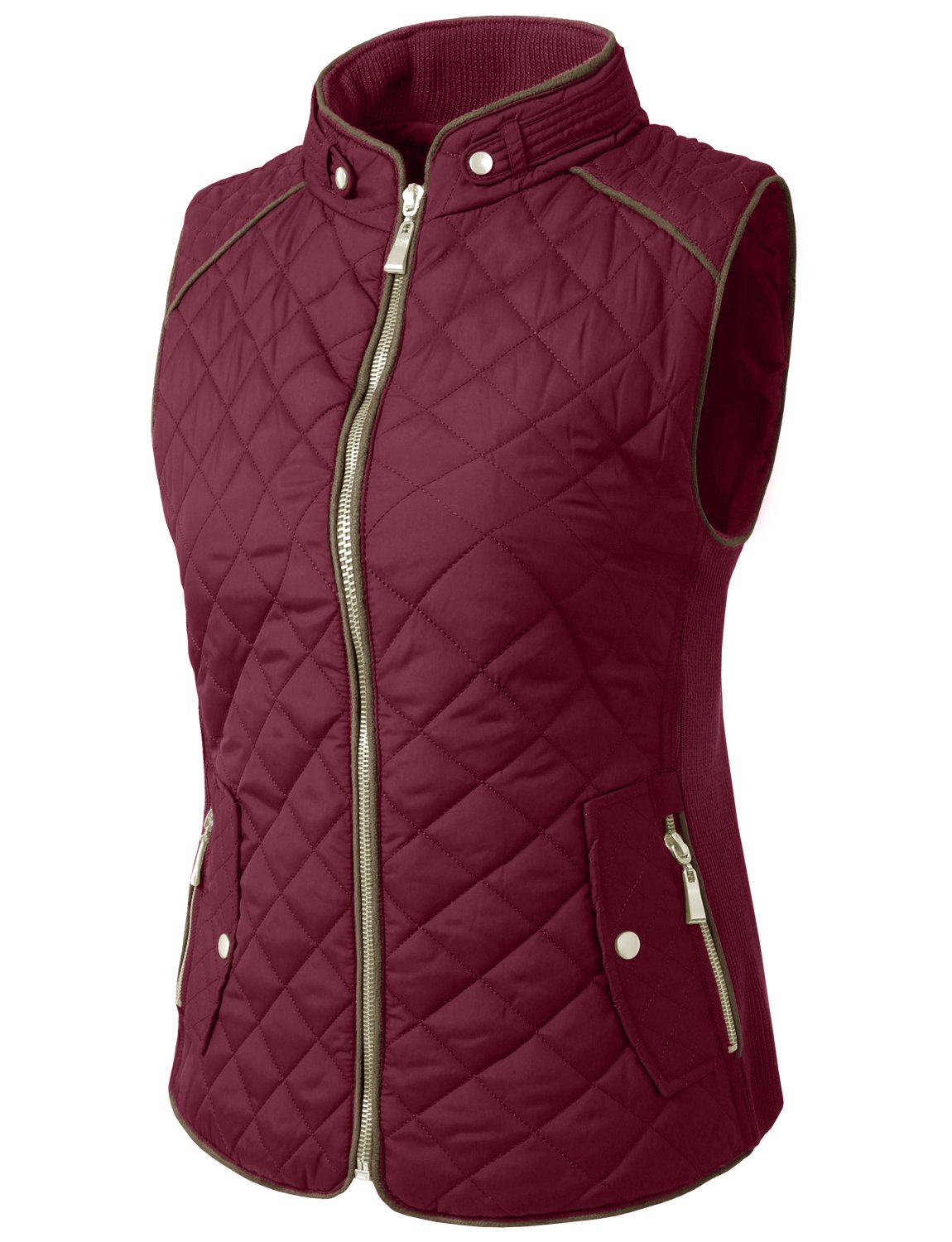 NE PEOPLE Women’s Quilted Vest – Lightweight Sleeveless Full Zip Up Casual Stand Collar Padding Gilet Jacket with Pockets NEWV40 Burgundy S
