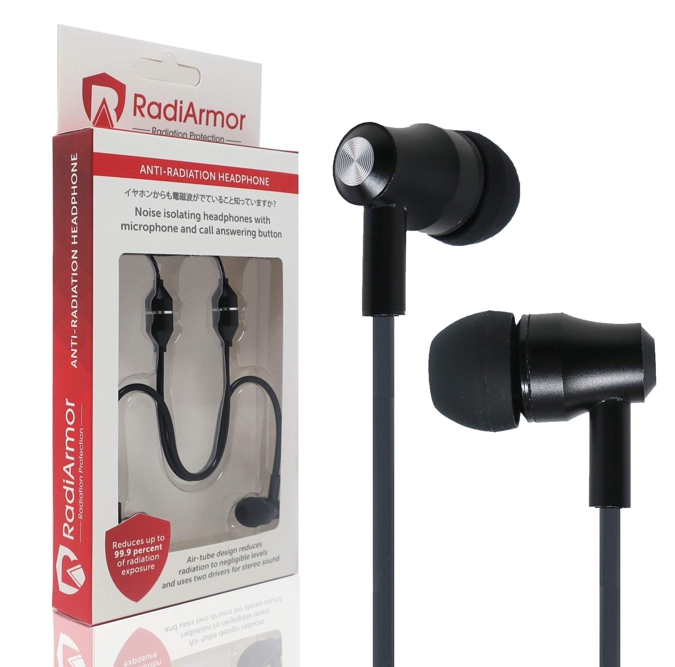 RadiArmor Anti-Radiation Air Tube Headphones with Microphone – Reduce RF to Negligible Levels (Black)