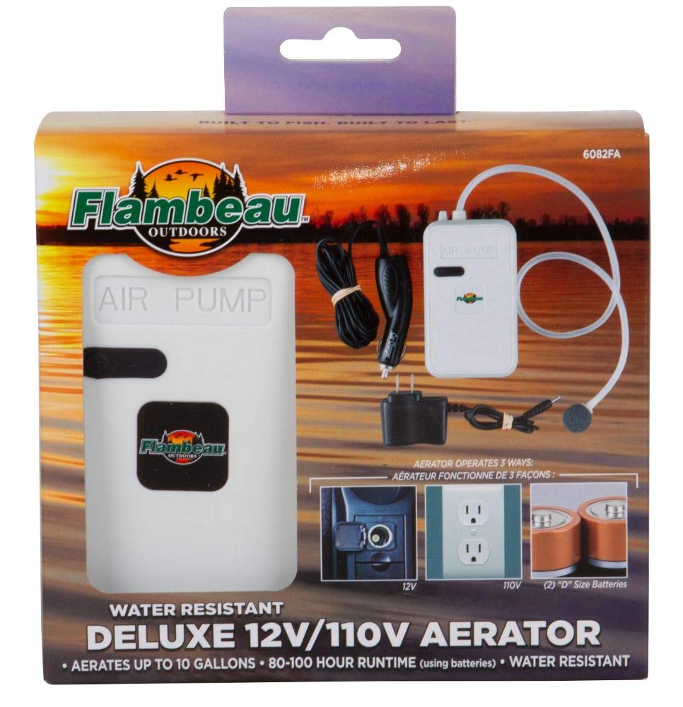 Deluxe 6082FA 12V/110V Aerator, Water-Resistant Live Bait Fishing Aerator, White