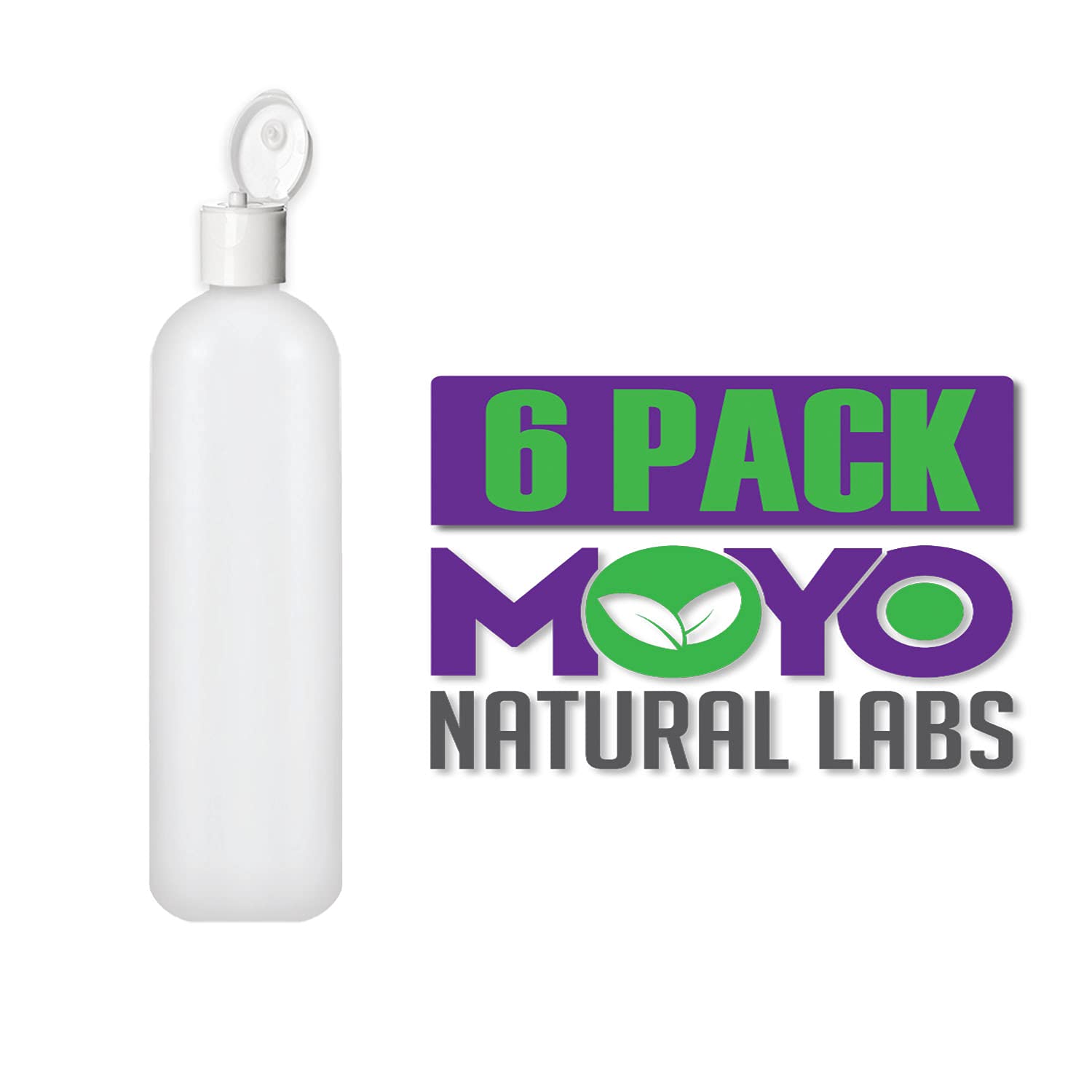 MoYo Natural Labs 4 oz Travel Bottles, Empty Travel Containers with Flip Caps, BPA Free HDPE Plastic Squeezable Toiletry/Cosmetic Bottles (Neck 20-410) (Pack of 6, HDPE Translucent White)