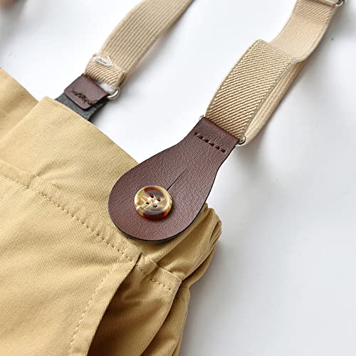 Moyikiss Studio Toddler Dress Clothes Baby Boys Gentleman Outfits White Bowtie Shirts+Suspender Pants Sets(Khaki,70/6-12 Months)
