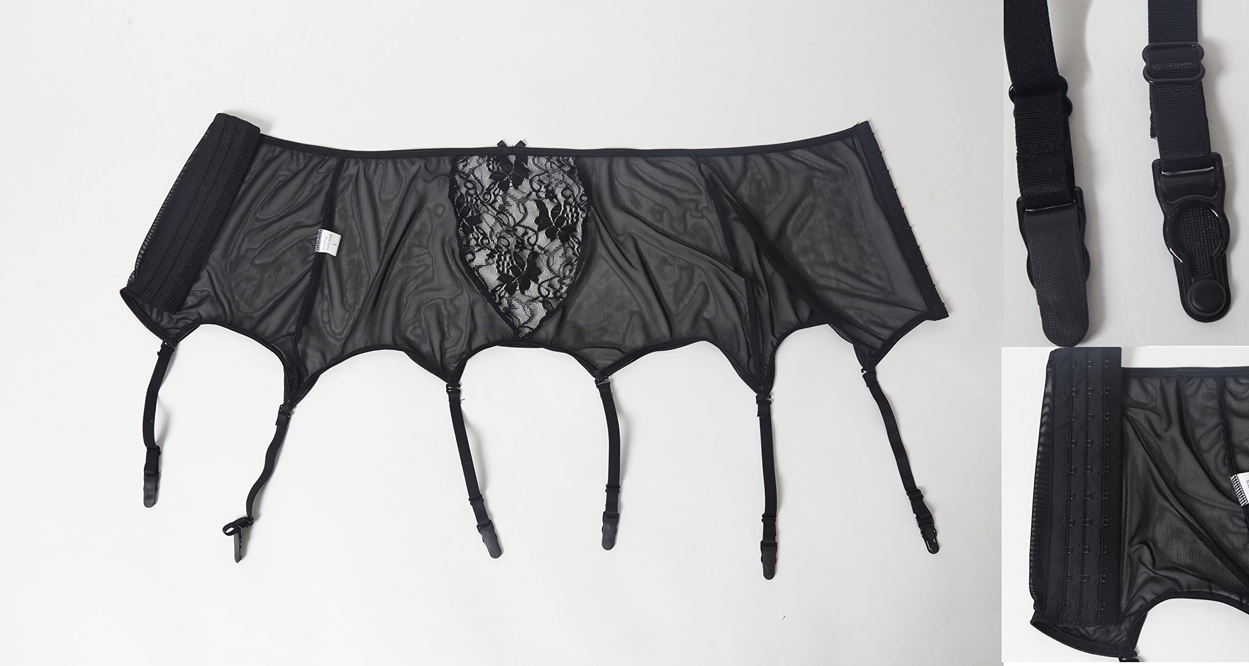 Estanla Women's Sexy High-waisted Hollow-out Lace Garters (Large,Black)