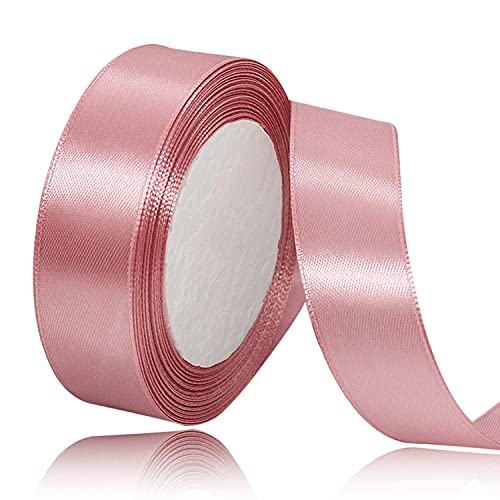 Rose Gold Satin Ribbon 1 Inches x 25 Yards, Solid Color Fabric Ribbon for Gift Wrapping, Crafts, Hair Bows Making, Wreath, Wedding Party Decoration and Sewing Projects