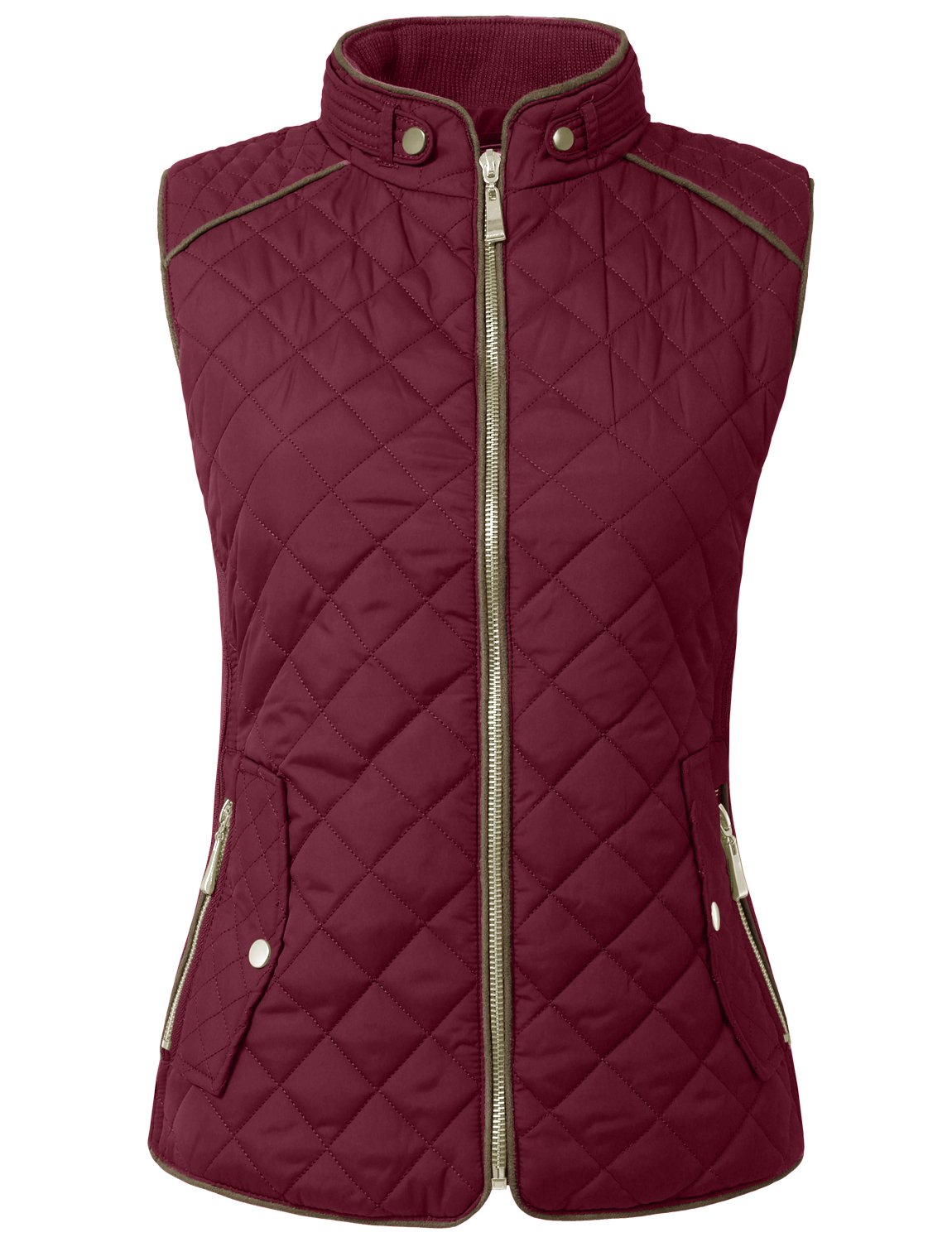 NE PEOPLE Women’s Quilted Vest – Lightweight Sleeveless Full Zip Up Casual Stand Collar Padding Gilet Jacket with Pockets NEWV40 Burgundy S