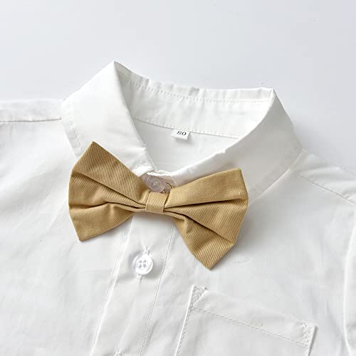 Moyikiss Studio Toddler Dress Clothes Baby Boys Gentleman Outfits White Bowtie Shirts+Suspender Pants Sets(Khaki,70/6-12 Months)