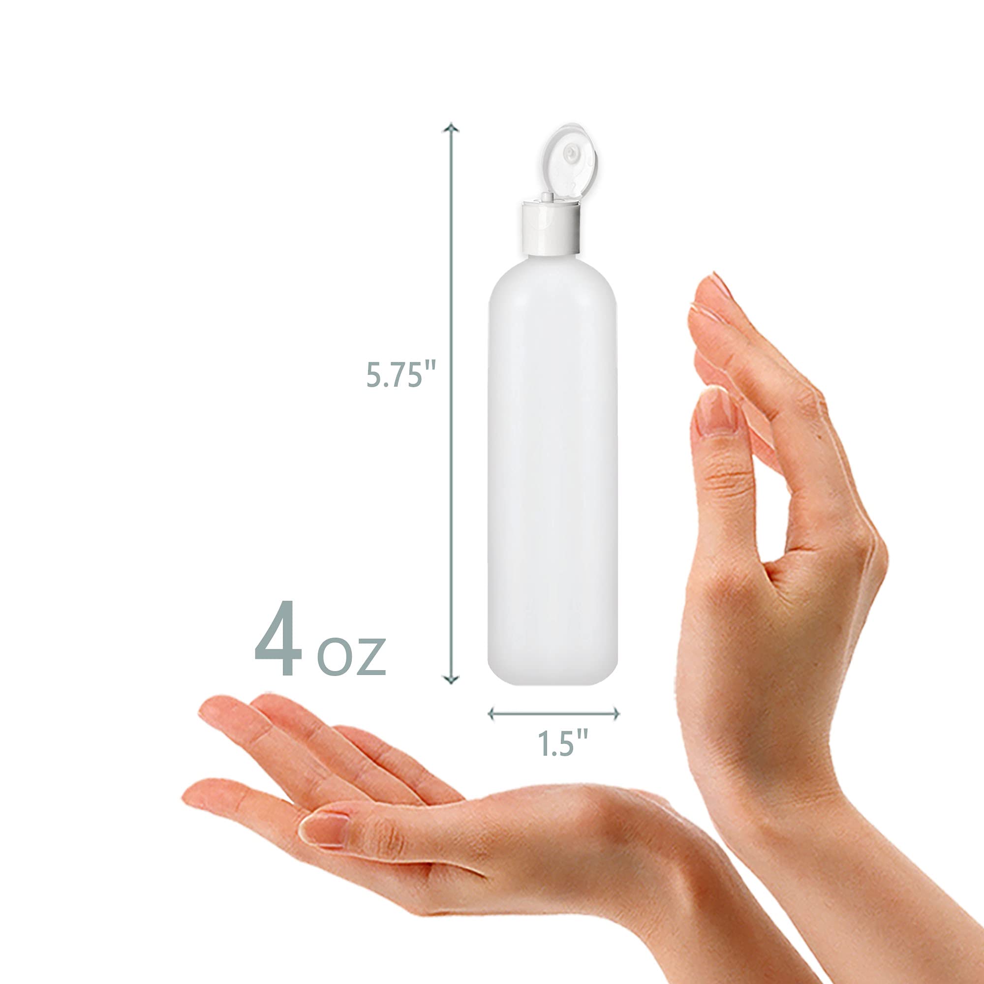 MoYo Natural Labs 4 oz Travel Bottles, Empty Travel Containers with Flip Caps, BPA Free HDPE Plastic Squeezable Toiletry/Cosmetic Bottles (Neck 20-410) (Pack of 6, HDPE Translucent White)