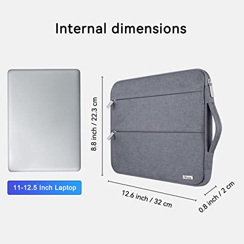 Voova 11 11.6 12 Inch Laptop Sleeve Case, Waterproof Tablet Cover Bag Compatible with MacBook Air 11 12, Surface Pro 7+/7/6/5/4, Surface Laptop Go 2, HP Samsung Acer Asus Chromebook with Handle, Grey