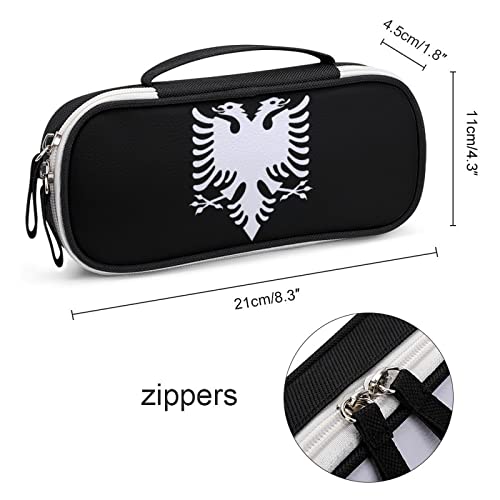 Albanian Eagle PU Leather Pencil Pen Case Organizer Travel Makeup Handbag Portable Stationery Bag