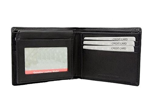 US Armed Forces Collection Mens Genuine Leather Wallets - Gift Boxed Bi-Fold and Tri-Fold Leather Wallets (US Airforce Bi-Fold, Black)