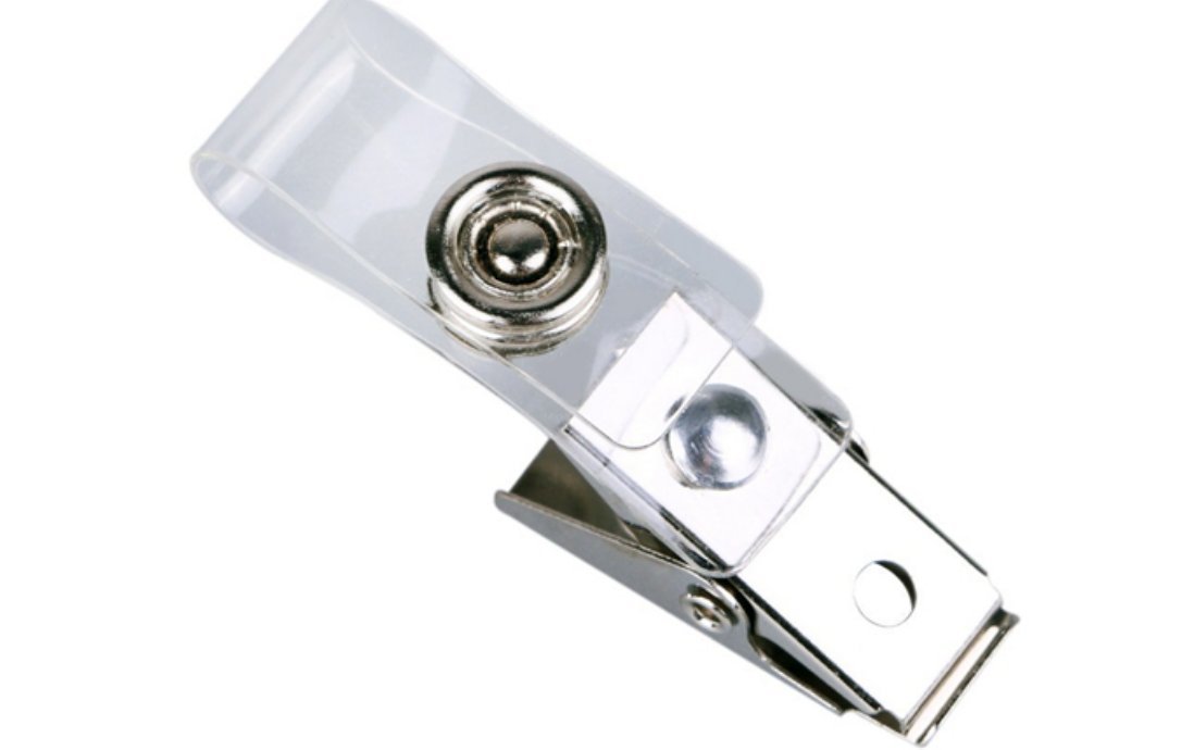 Metal Badge Clips 100 Pack Double Hole Badge Clips Clear Badge Clips Bulk Metal Badge Clips with Clear PVC Straps for ID Cards Nametag Badge Holders Office School