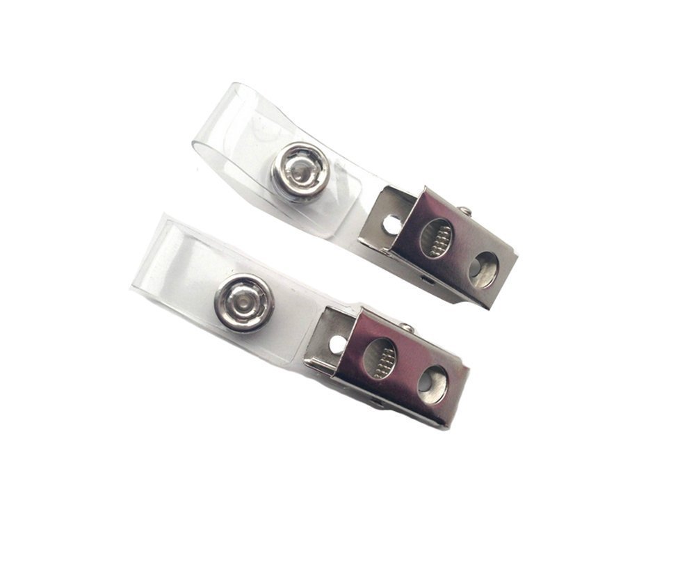 Metal Badge Clips 100 Pack Double Hole Badge Clips Clear Badge Clips Bulk Metal Badge Clips with Clear PVC Straps for ID Cards Nametag Badge Holders Office School