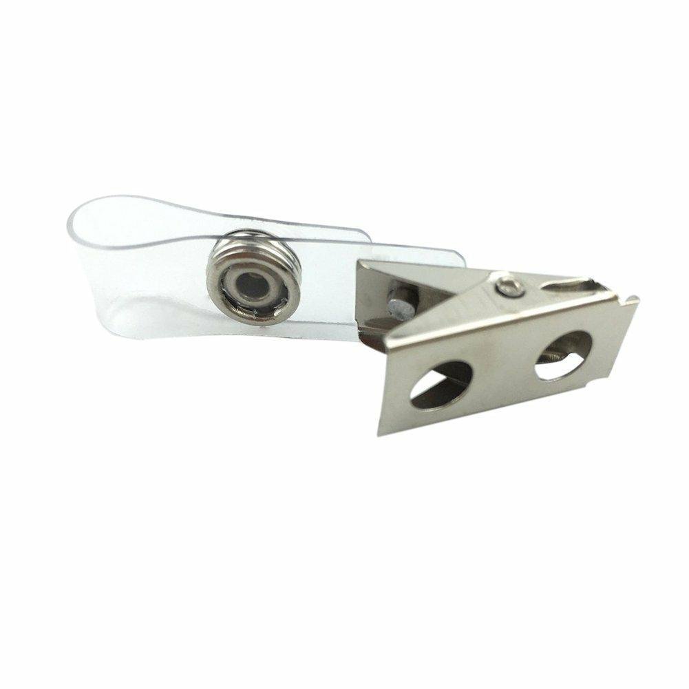 Metal Badge Clips 100 Pack Double Hole Badge Clips Clear Badge Clips Bulk Metal Badge Clips with Clear PVC Straps for ID Cards Nametag Badge Holders Office School