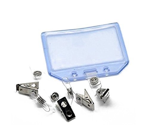 Metal Badge Clips 100 Pack Double Hole Badge Clips Clear Badge Clips Bulk Metal Badge Clips with Clear PVC Straps for ID Cards Nametag Badge Holders Office School