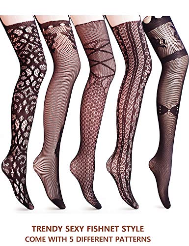VERO MONTE 3 Styles Thigh High Stockings Fishnet Pantyhose for Women Garter Belt