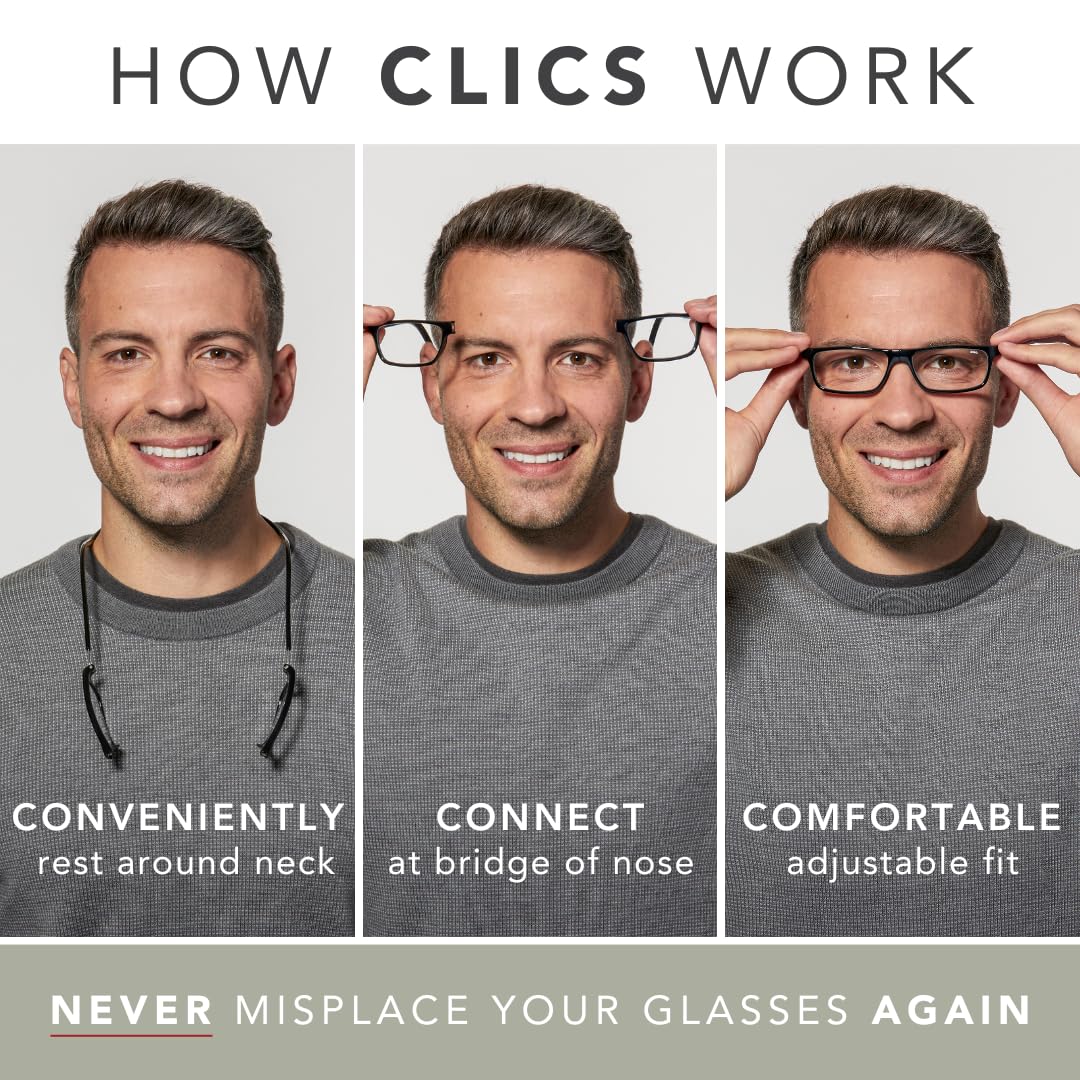 Clic Magnetic Reading Glasses for Men or Women, Computer Readers, Brooklyn (S-M, Dark Matte Grey, 2.00 Magnification)