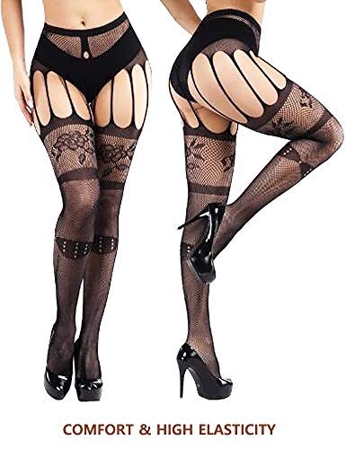 VERO MONTE 3 Styles Thigh High Stockings Fishnet Pantyhose for Women Garter Belt