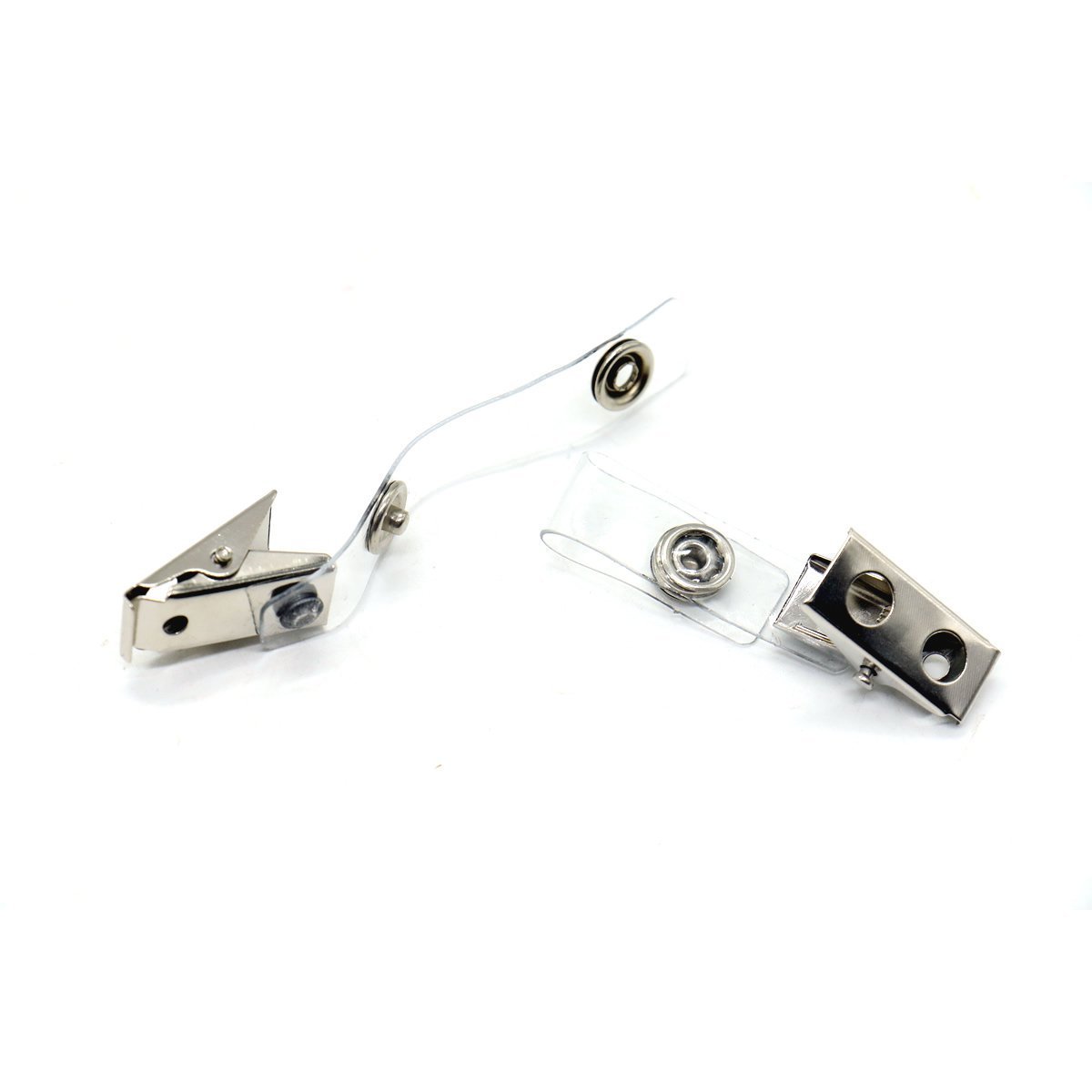 Metal Badge Clips 100 Pack Double Hole Badge Clips Clear Badge Clips Bulk Metal Badge Clips with Clear PVC Straps for ID Cards Nametag Badge Holders Office School