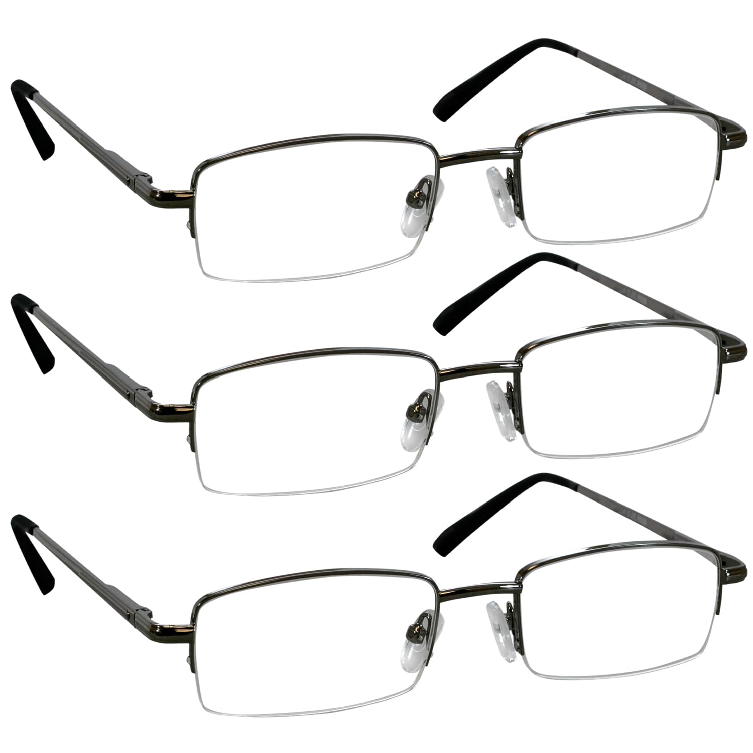 TruVision Readers 3 Pk - Gunmetal Metal Frames and Clear Acrylic Lenses 2.75