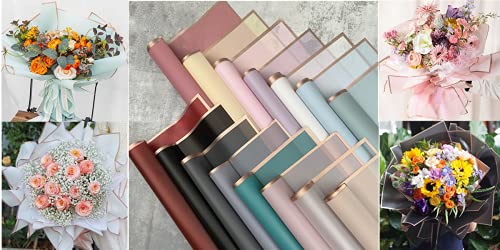 JOSON 30 Sheets /15 Colors Waterproof Gold Edge Flower Wrapping Paper,Florist Bouquet Supplies,DIY Crafts,Gift Packaging or Gift Box Packaging, 23x23Inch