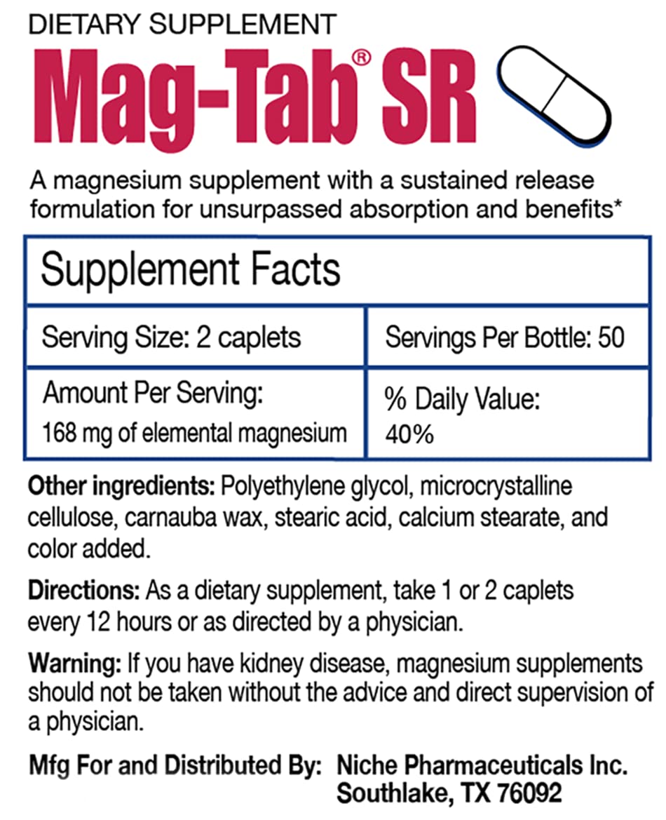 Extended Release Magnesium Lactate Delivery for 10x Better Absorption-Mag-Tab SR (Sustained Release) 100 Count-Supports Sleep, Muscle Cramps, Magnesium Deficiency Health Issue