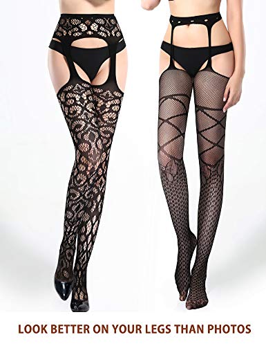 VERO MONTE 3 Styles Thigh High Stockings Fishnet Pantyhose for Women Garter Belt