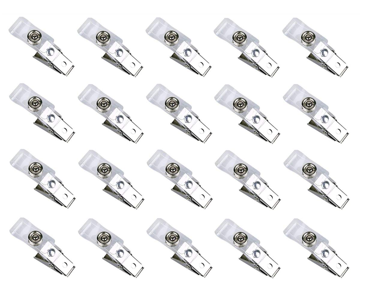 Metal Badge Clips 100 Pack Double Hole Badge Clips Clear Badge Clips Bulk Metal Badge Clips with Clear PVC Straps for ID Cards Nametag Badge Holders Office School