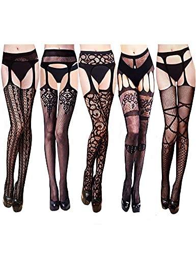 VERO MONTE 3 Styles Thigh High Stockings Fishnet Pantyhose for Women Garter Belt