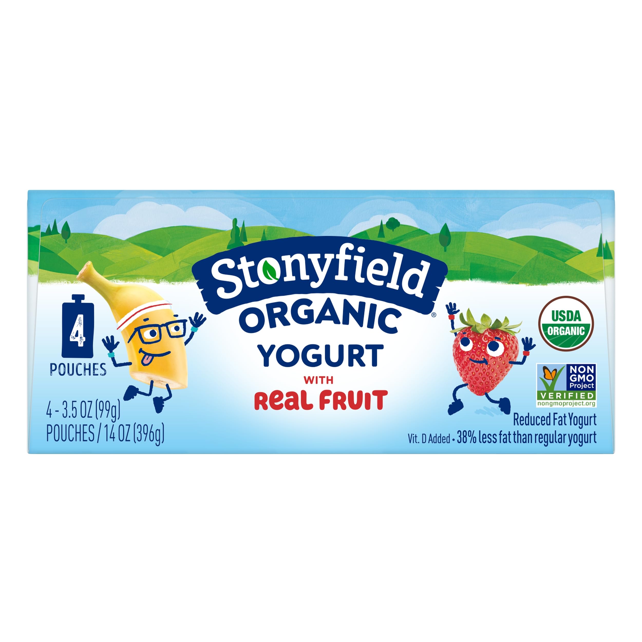 Stonyfield Organic Kids Strawberry Banana Lowfat Yogurt Pouches, 3.5 oz. Each, Includes Live Active Cultures, 4 count (pack of 1)