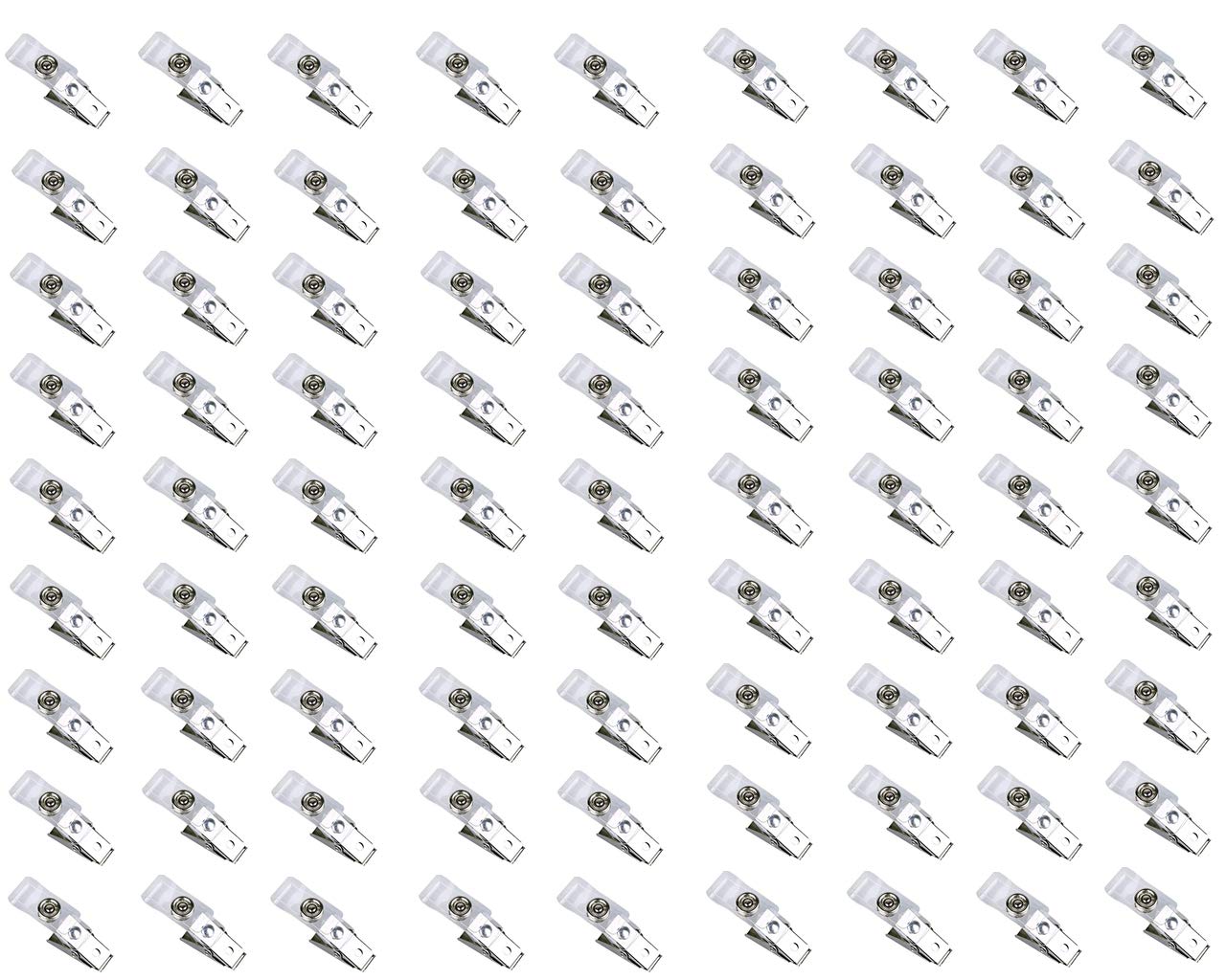 Metal Badge Clips 100 Pack Double Hole Badge Clips Clear Badge Clips Bulk Metal Badge Clips with Clear PVC Straps for ID Cards Nametag Badge Holders Office School