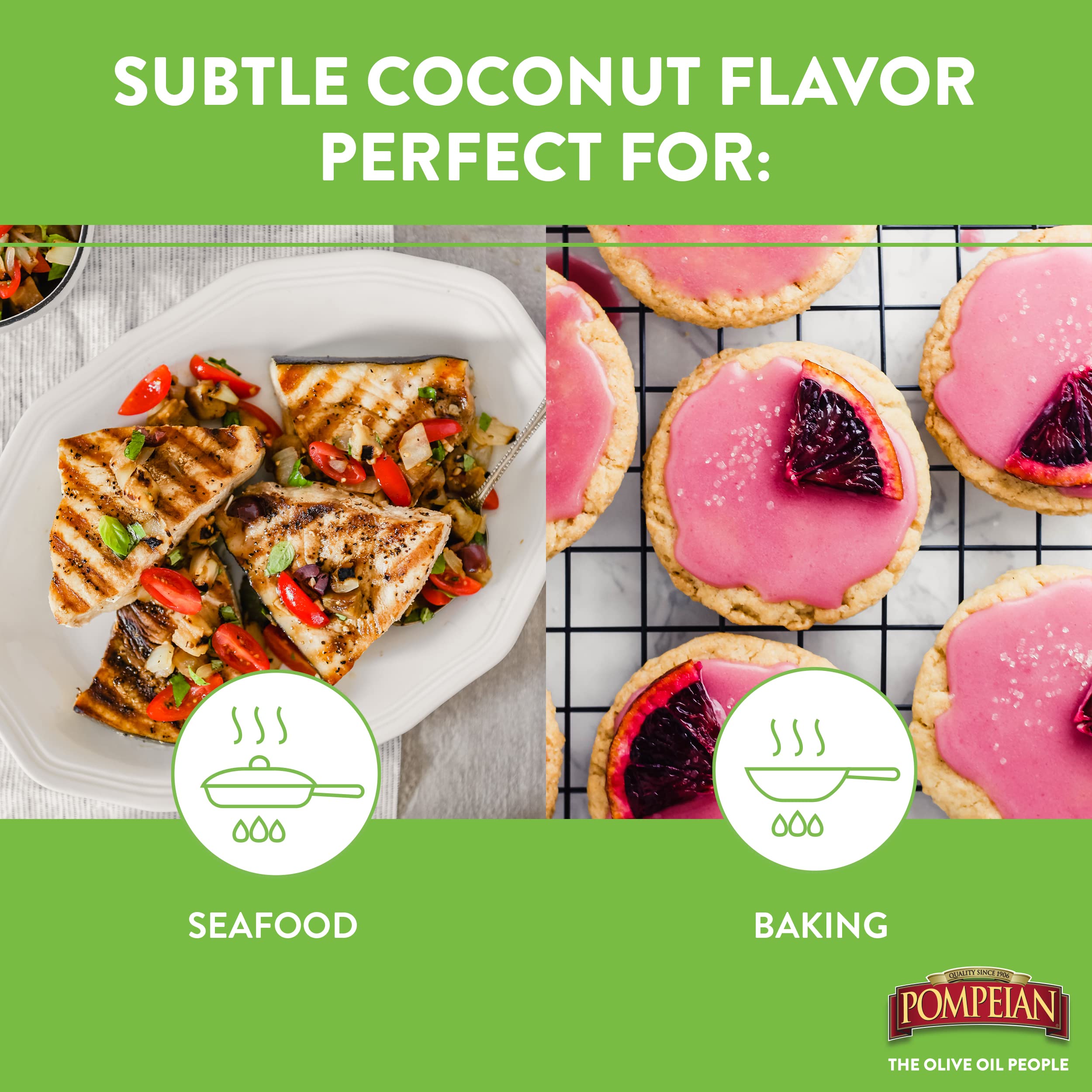 Pompeian Coconut Oil Non-Stick Cooking Spray, Subtle Coconut Flavor, Perfect for Seafood and Baking Coating, Naturally Gluten Free, Non-Allergenic, Non-GMO, No Propellants, 5 FL. OZ., Single Bottle