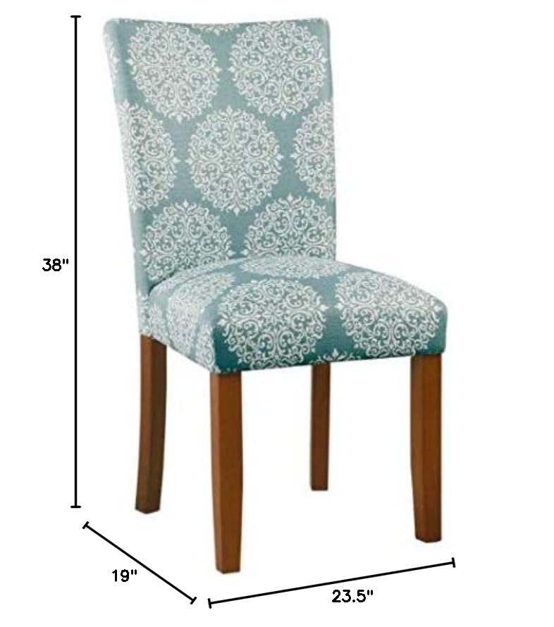 HomePop Parsons Classic Upholstered Accent Dining Chair,Set of 2, Blue and Cream Medallion