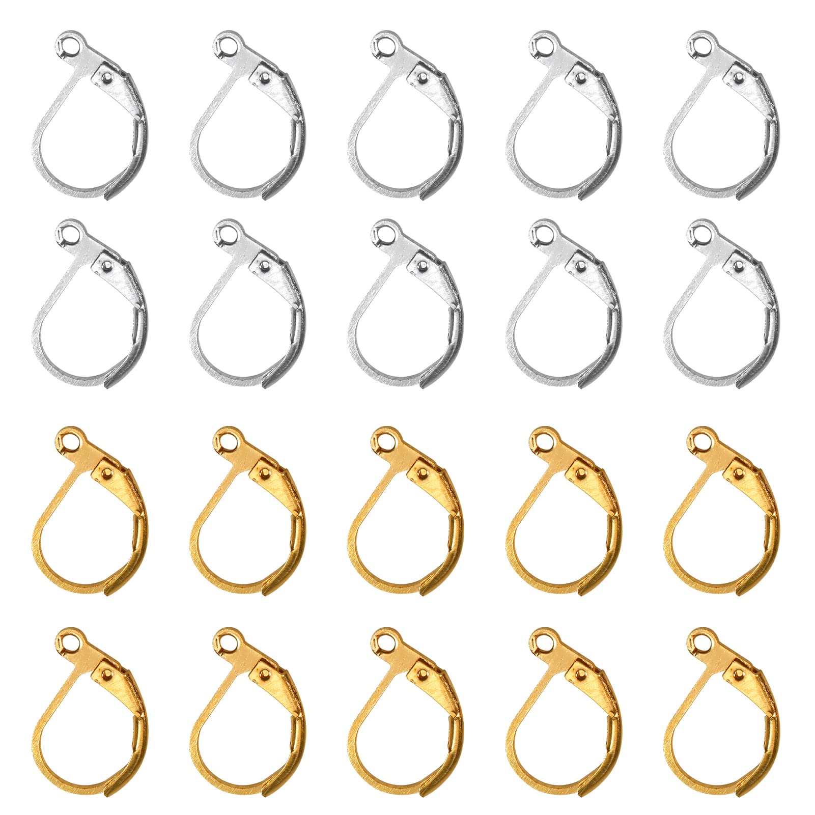 TOAOB 200pcs French Earring Hooks Leverback Ear Wire 10x15mm Silver and Gold Plated Metal Brass Hypoallergenic Earring Supplies Jewelry Making Findings