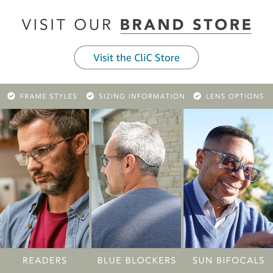 Clic Magnetic Reading Glasses for Men or Women, Computer Readers, Brooklyn (S-M, Dark Matte Grey, 2.00 Magnification)