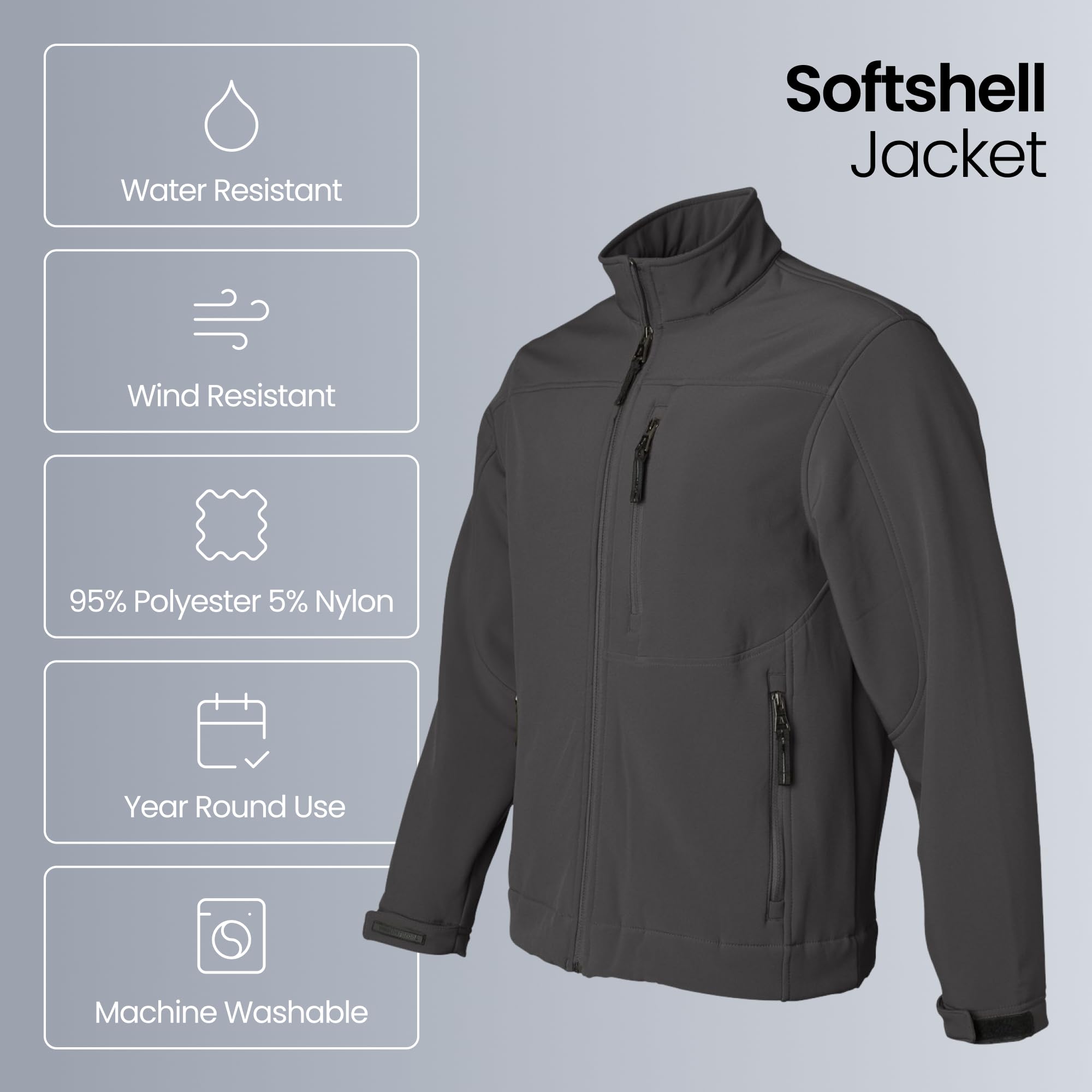 Weatherproof Midweight Softshell Jackets for Men - Water Resistant Zip-Up Men's Jacket with Stand Collar, Lightweight Windbreaker for Winter & Outdoor Activities, Black Medium