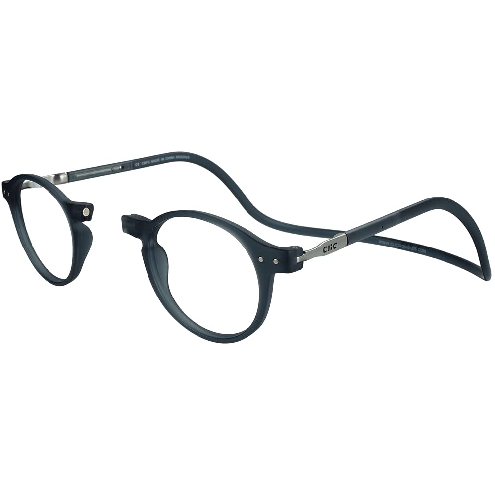 Clic Magnetic Reading Glasses for Men or Women, Computer Readers, Brooklyn (S-M, Dark Matte Grey, 2.00 Magnification)