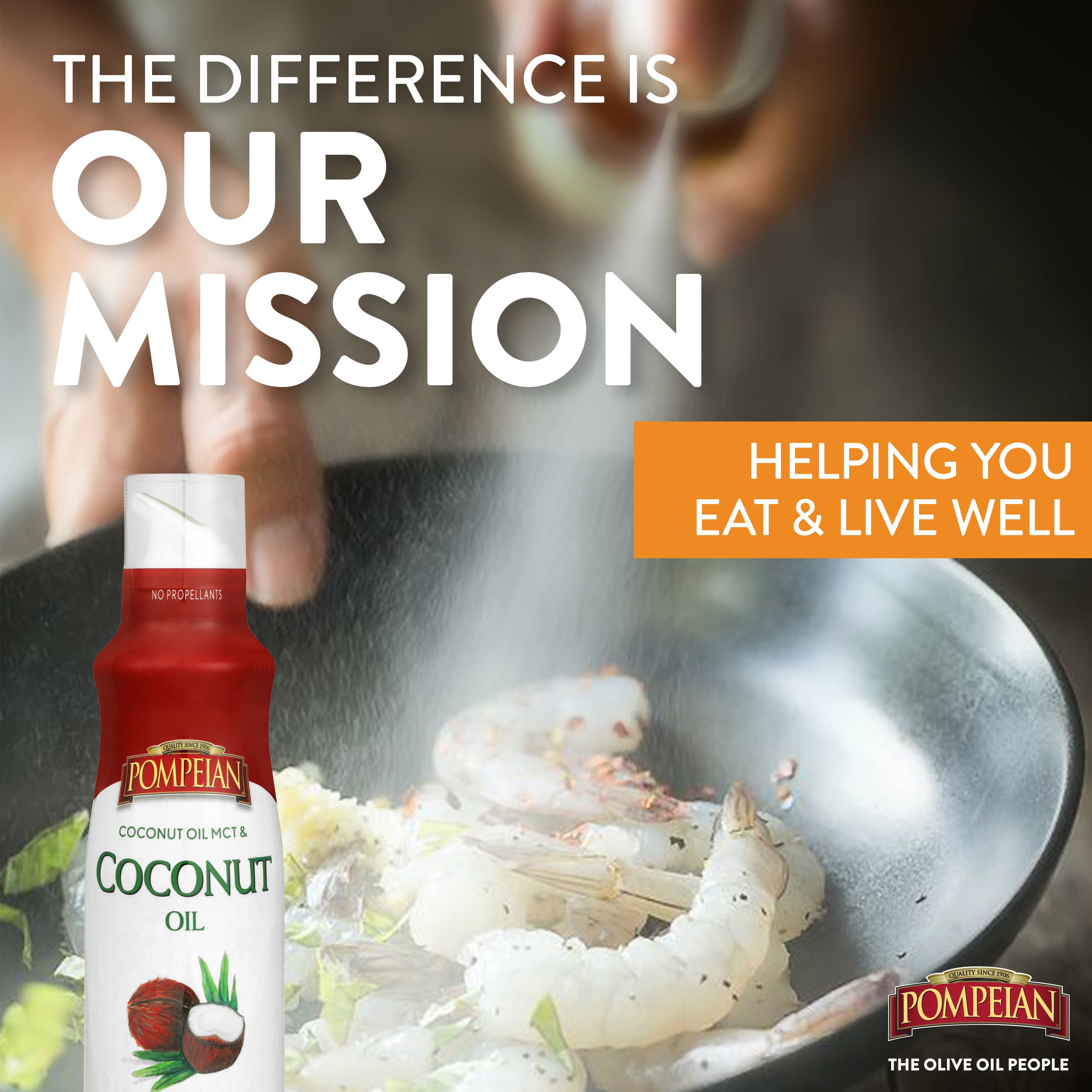 Pompeian Coconut Oil Non-Stick Cooking Spray, Subtle Coconut Flavor, Perfect for Seafood and Baking Coating, Naturally Gluten Free, Non-Allergenic, Non-GMO, No Propellants, 5 FL. OZ., Single Bottle