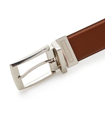 Perry Ellis Men's Portfolio Amigo Reversible Leather Belt, Stitched Edges, Durable, 1.5β Width (Available in Big & Tall), Luggage Brown, 42