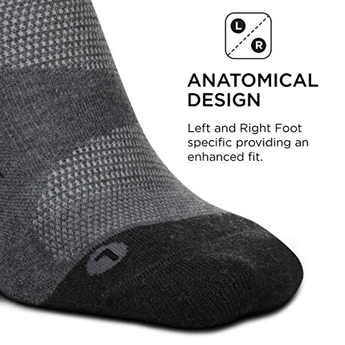 Feetures Elite Max Cushion No Show Tab Ankle Socks - Sport Sock with Targeted Compression - Grey, L (1 Pair)