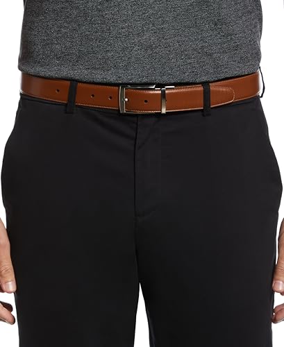 Perry Ellis Men's Portfolio Amigo Reversible Leather Belt, Stitched Edges, Durable, 1.5β Width (Available in Big & Tall), Luggage Brown, 42