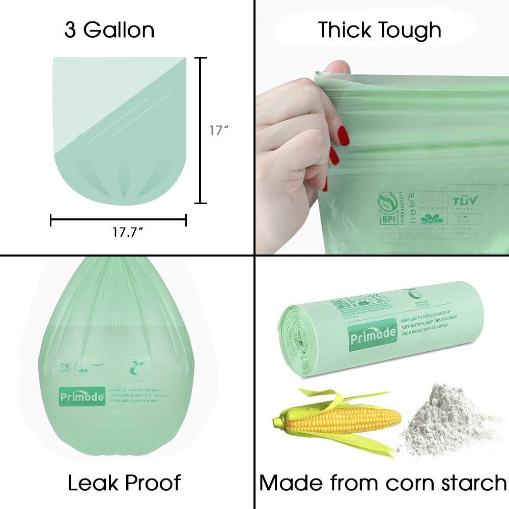 Compost Bags, Compostable Trash Bags 3 Gallon Compostable Bags 100 Count Small Compost Bags for Countertop bin Extra Thick 0.71 Mil. ASTM D6400 Certified By BPI and TÜV AUSTRIA
