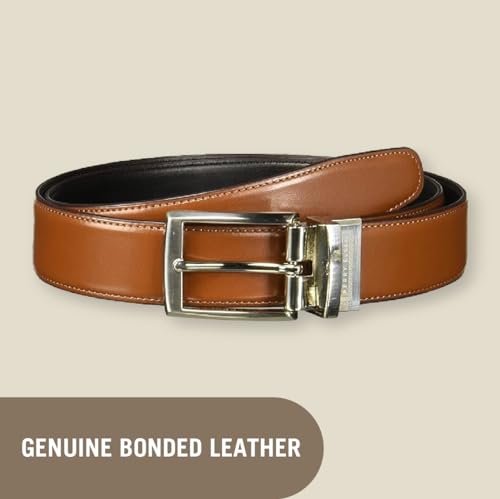 Perry Ellis Men's Portfolio Amigo Reversible Leather Belt, Stitched Edges, Durable, 1.5β Width (Available in Big & Tall), Luggage Brown, 42
