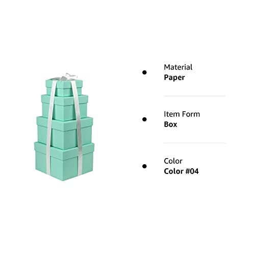 Square Gift Boxes with Lids Set of 4 Teal Green Gift Box Assorted Sizes Nesting Gift Boxes for Presents Birthday Bridesmaid Wedding Valentines Christmas Party Favor Boxes