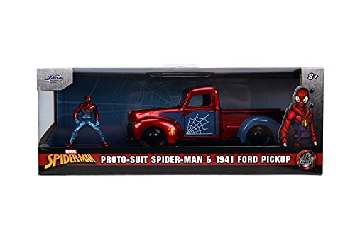Jada Toys Marvel 1:32 1941 Ford Pickup Die-cast Car & 1.65" Proto-Suit Spider-Man Die-cast Figure, Toys for Kids Ages 8+