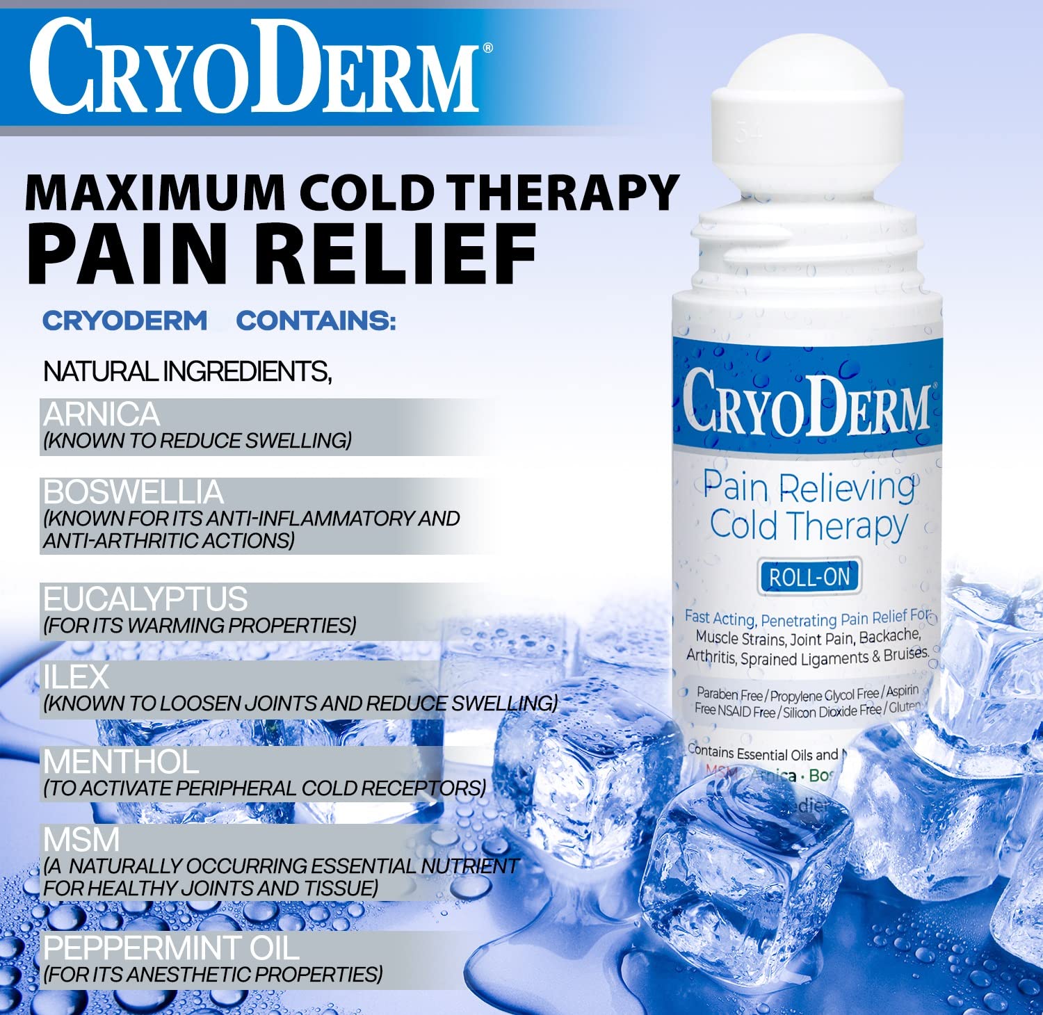 CryoDerm D-Roll-On-3oz-4 Cold Roll-On 3 oz. (Pack of 4)