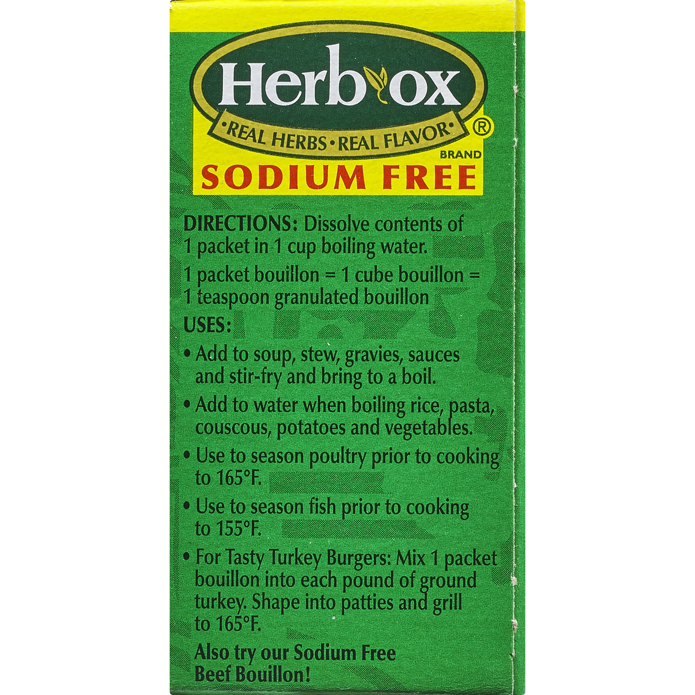 HERB-OX Bouillon - Instant Broth - Granulated - Seasoning - Chicken - Sodium Free - Gluten Free - 1 Box - 8 Packets - 1.2 Ounces