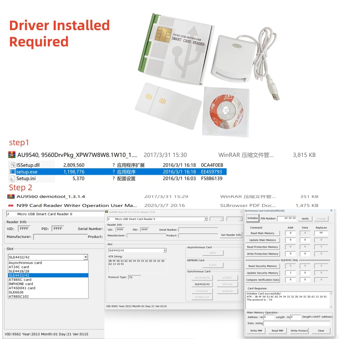 ISO7816 Contact EMV SIM eID PC/SC USB CCID Smart IC Chip Card Reader Writer Programmer with 2pcs SLE4442 Cards + SDK Kit(Program Required) for Professional Engineer