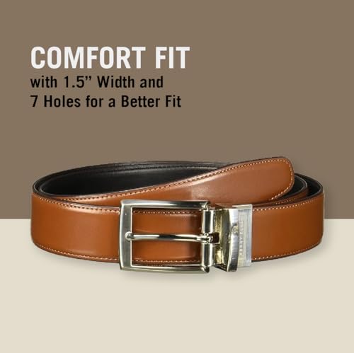 Perry Ellis Men's Portfolio Amigo Reversible Leather Belt, Stitched Edges, Durable, 1.5β Width (Available in Big & Tall), Luggage Brown, 42