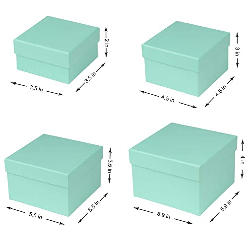 Square Gift Boxes with Lids Set of 4 Teal Green Gift Box Assorted Sizes Nesting Gift Boxes for Presents Birthday Bridesmaid Wedding Valentines Christmas Party Favor Boxes
