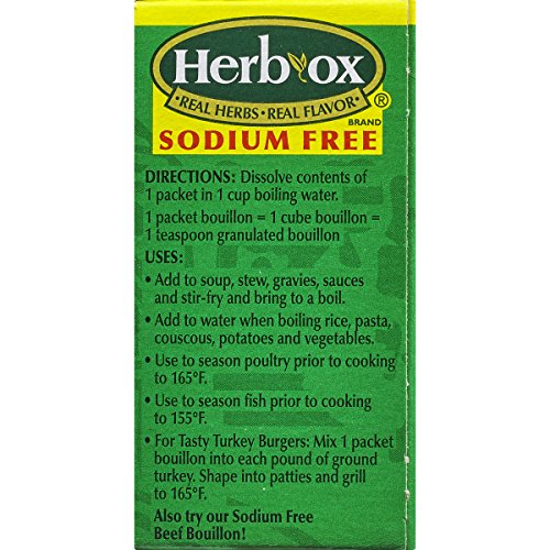 HERB-OX Bouillon - Instant Broth - Granulated - Seasoning - Chicken - Sodium Free - Gluten Free - 1 Box - 8 Packets - 1.2 Ounces