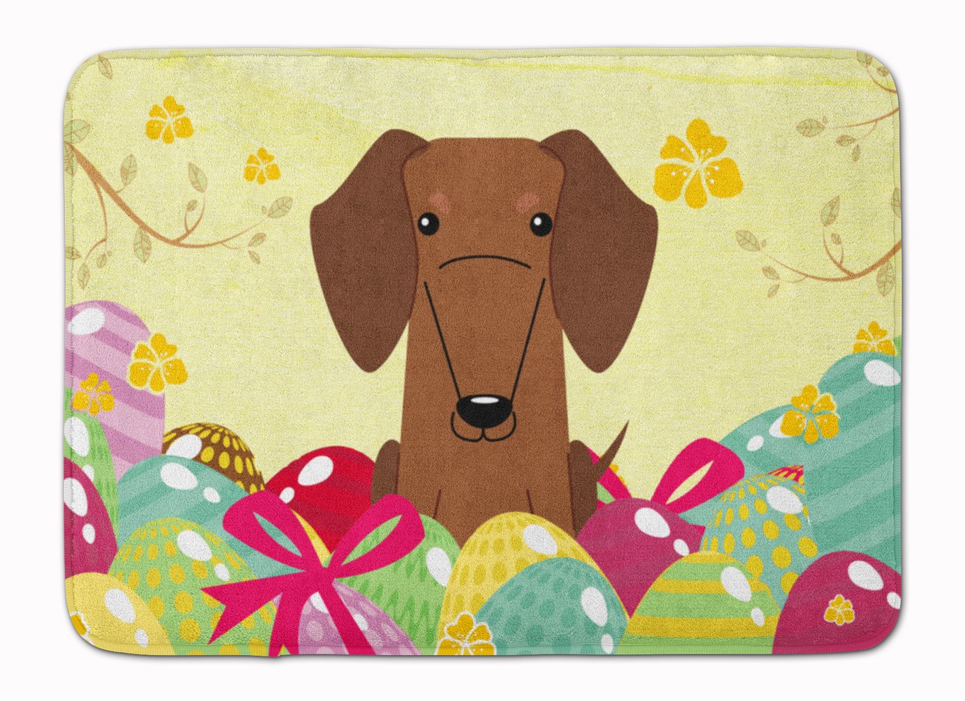 Caroline's Treasures BB6130RUG Easter Eggs Dachshund Red Brown Bath Mat Machine Washable Anti-Fatigue Memory Foam Kitchen Rug, 19 X 27, Multicolor